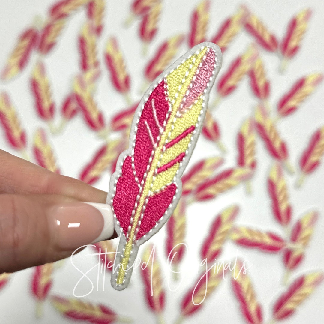 Pink and Yellow Feather Patch, Trucker Cap Patch, Iron On, DIY Patch ...