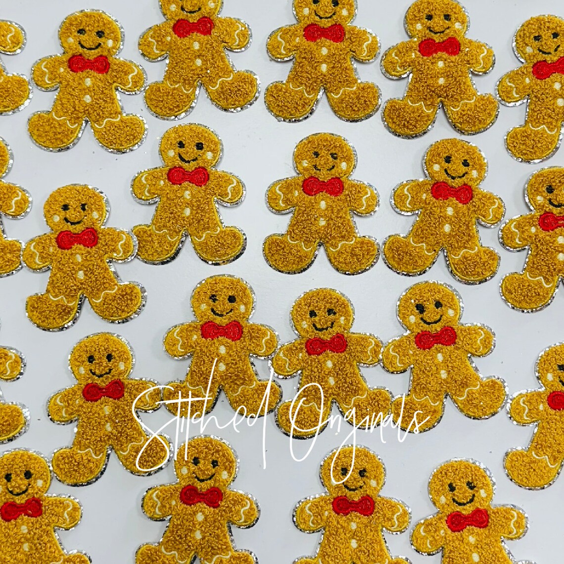 Gingerbread Man Patch, Chenille Patch Silver Glitter, Iron on Patch ...