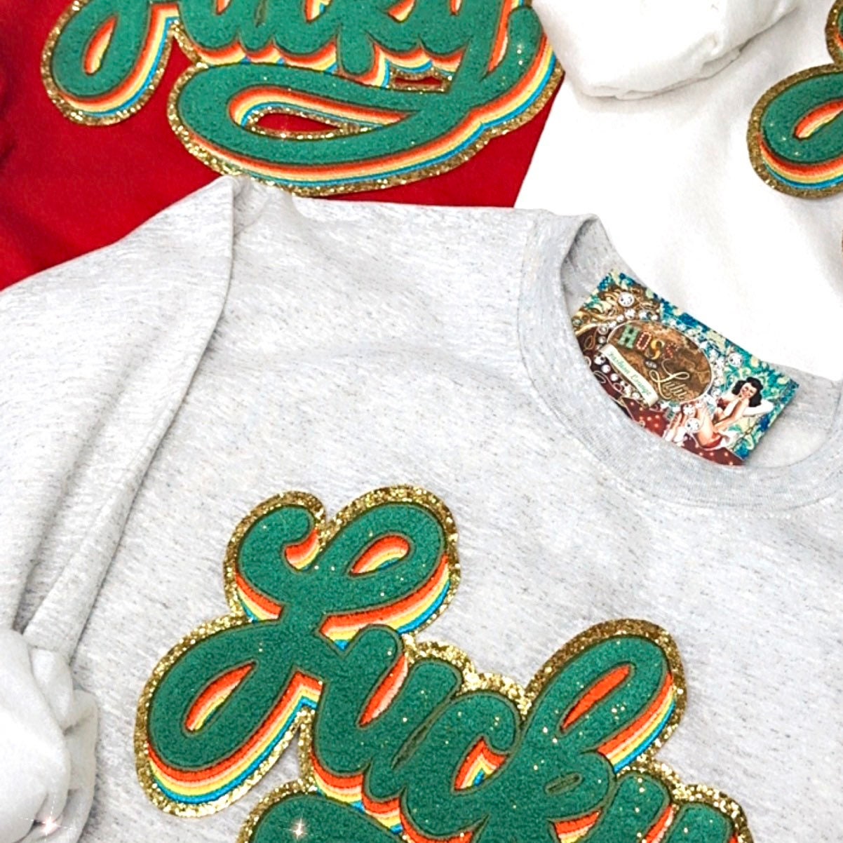 Lucky Custom Iron on Patch Gold Glitter Backing DIY Patch - Etsy