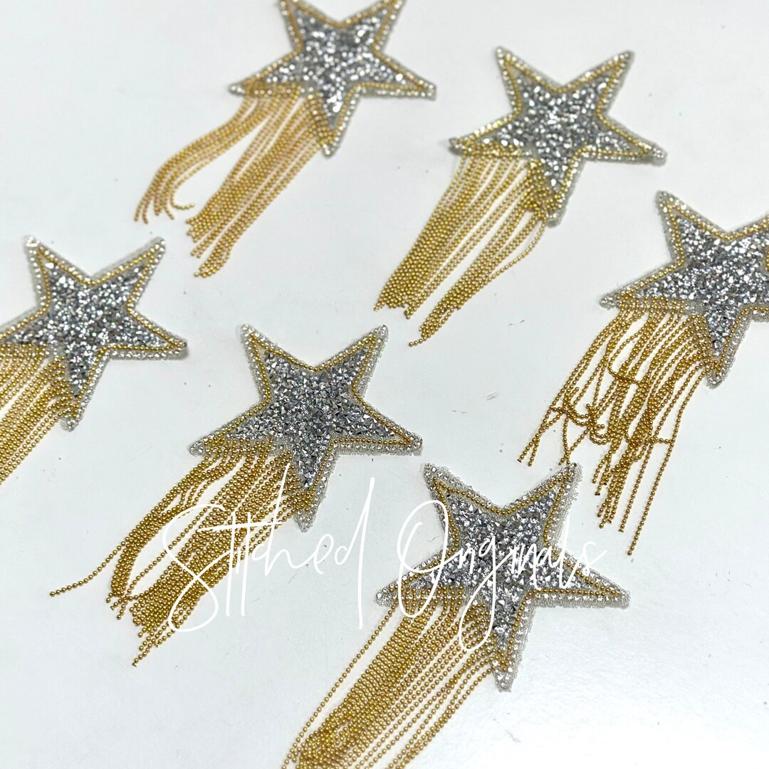 Silver Hotfix Star Patch With Gold Beads, DIY Iron on Patch - Etsy