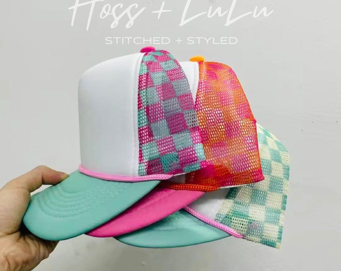 Checkered Mesh Back Cap, Trucker Hat, Blank Cap - Etsy