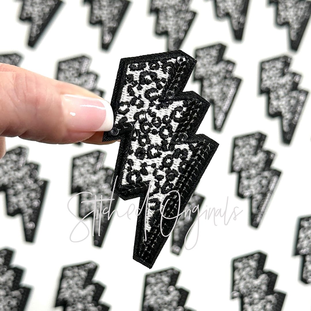 Black Leopard Lightning Bolt Patch, Lightning Bolt Patch With Sequins ...