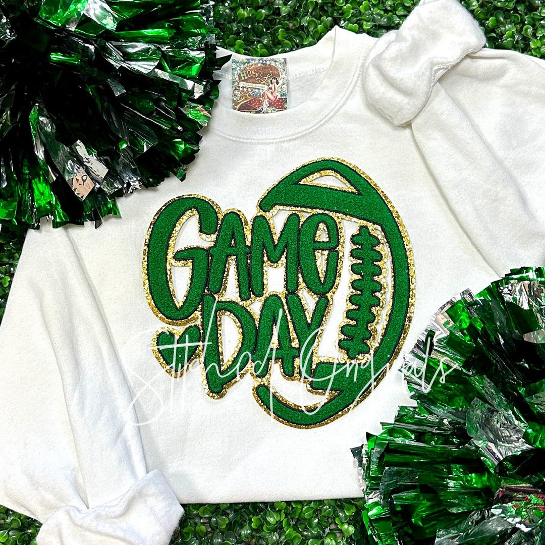 Green Football Game Day Chenille Patch, Gold Glitter Iron On - Etsy