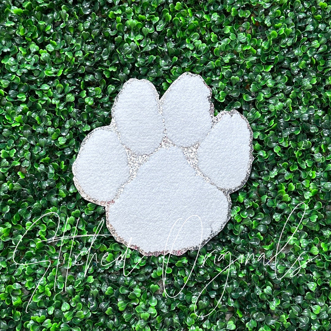 Chenille Youth WHITE Paw Patch, Silver Glitter, Iron On, Diy Patch ...