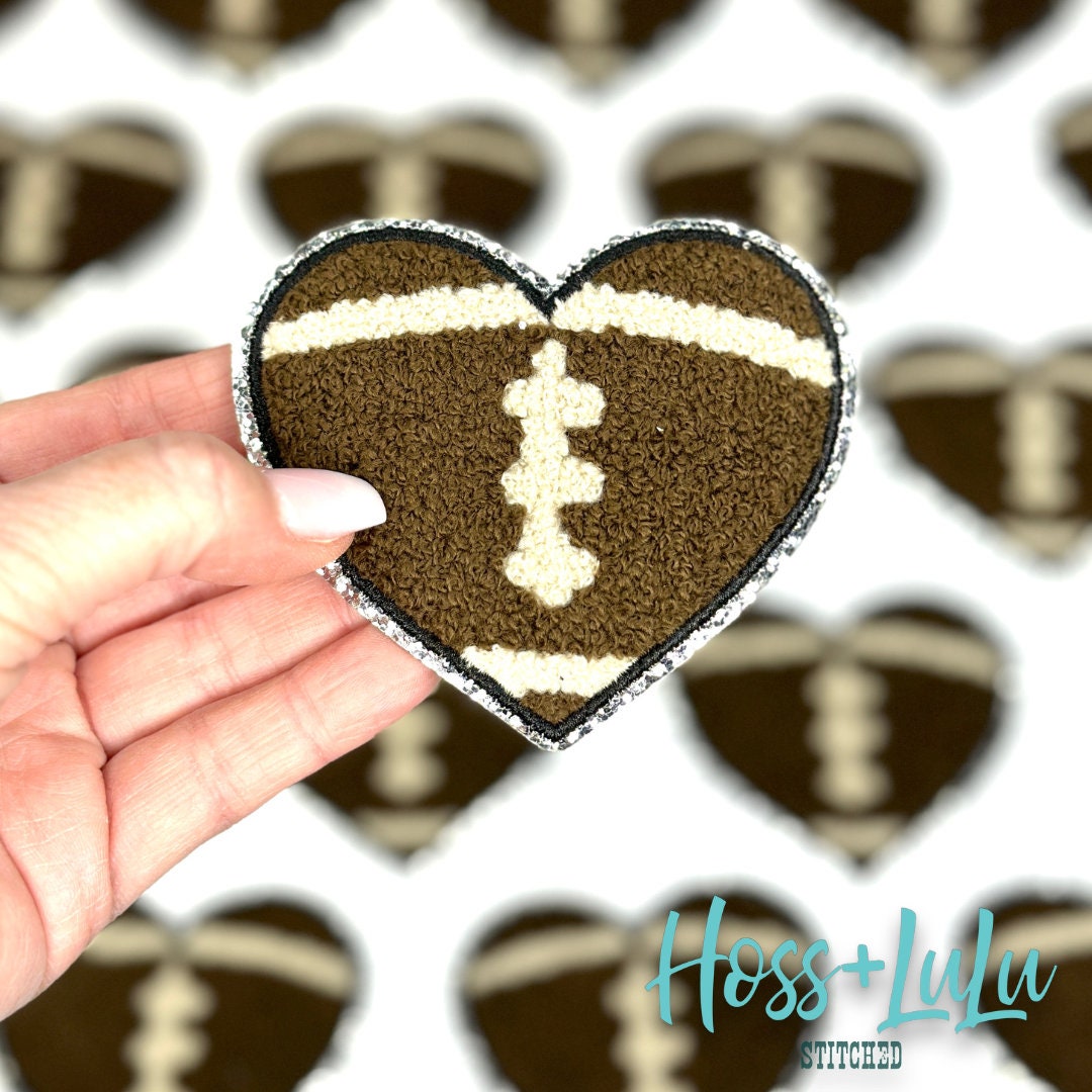 Football SILVER Glitter Heart Patch, DIY Patch, Football Iron on Patch ...