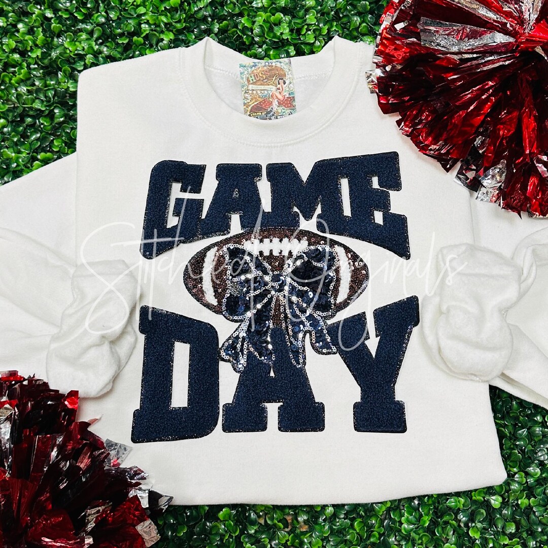 Navy Blue Game Day Patch, Sequin Ball and Bow, Iron on Patch, Chenille ...