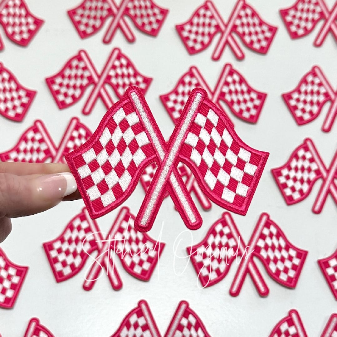 Hot Pink Checkered Flag Patch, Trucker Cap Patch, Iron On, DIY Patch ...