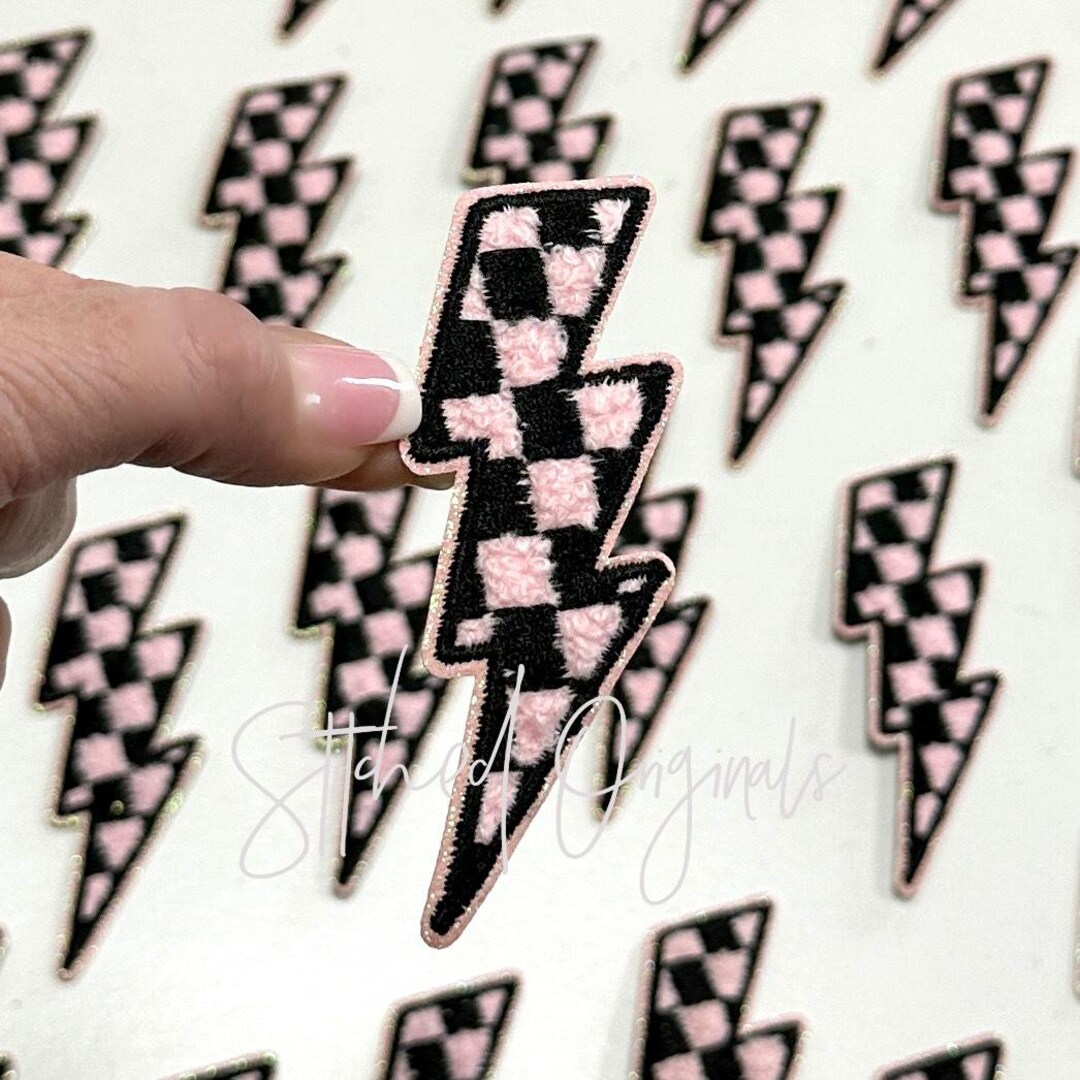 Pink Checkerboard Lightning Bolt Patch, Trucker Cap Patch, Iron On, DIY ...