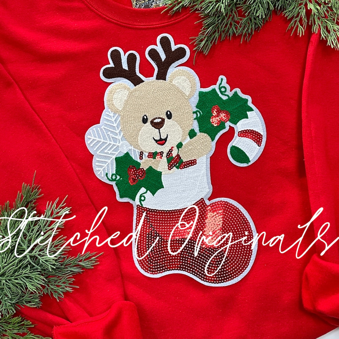 Christmas Stocking Patch, Sequin Christmas Reindeer Stocking Iron on ...