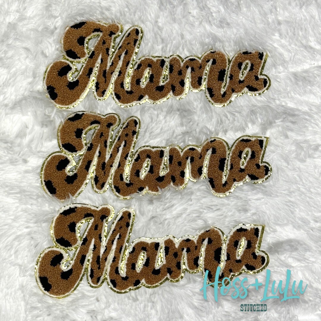 Mama Leopard Chenille Patch, Mama Patch With Gold Glitter, Iron On ...
