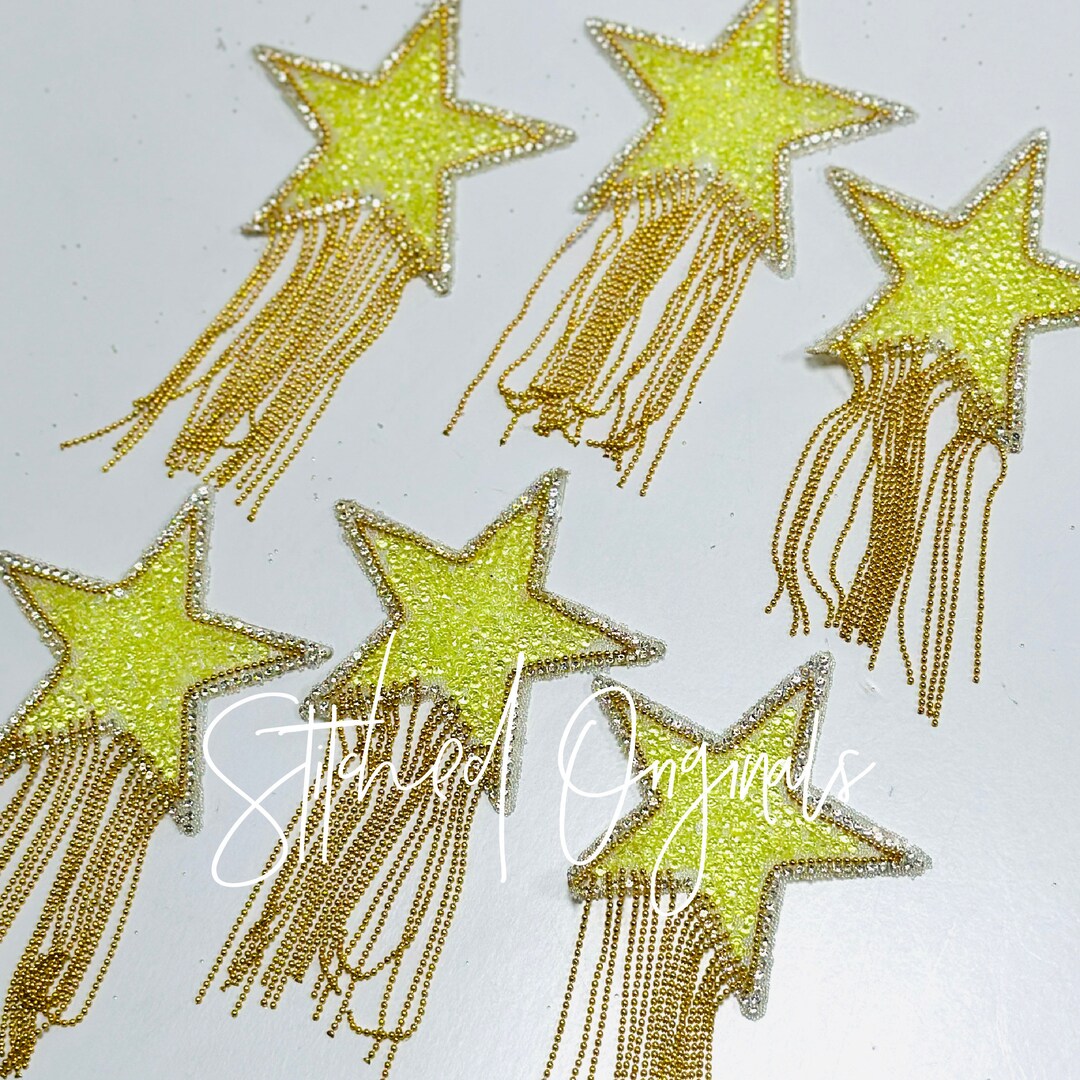 Yellow Hotfix Star Patch, Gold Beaded Star, Iron on Patch, DIY Patch ...