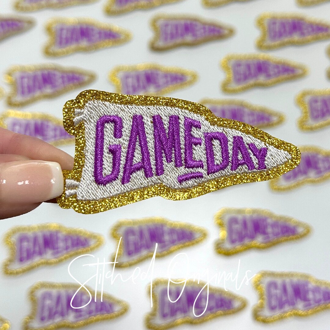 Purple Gameday Pennant Patch, Gold Glitter Backing, Diy Patch, Iron on ...