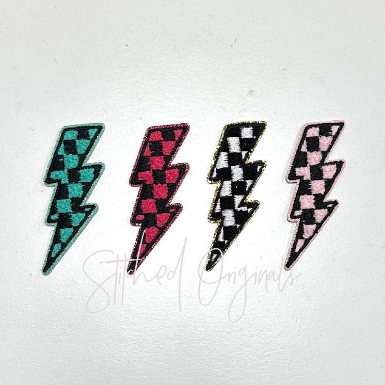 Pink Checkerboard Lightning Bolt Iron on Patch, Glitter Accent - Etsy
