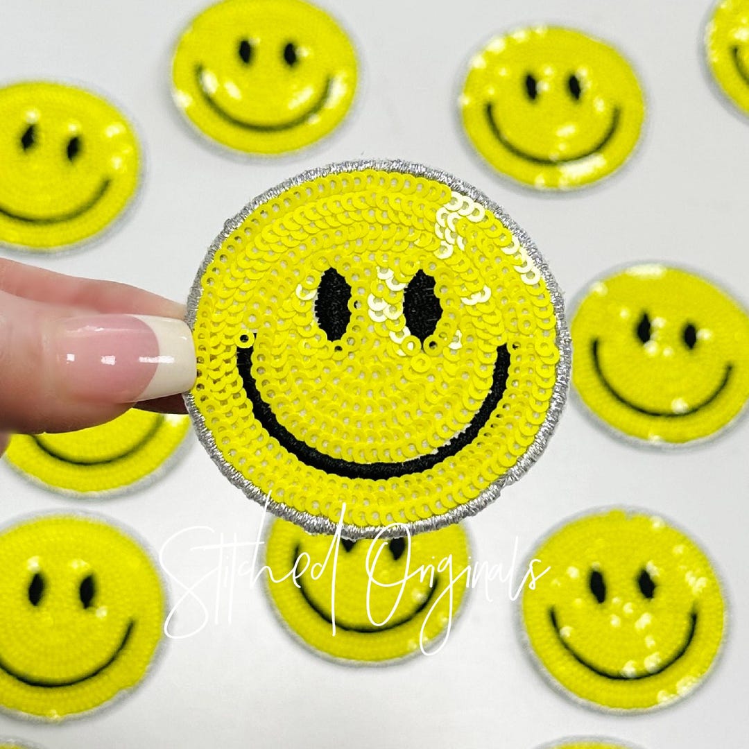 Sequin Face Yellow, Iron on Patch, DIY Patch, Trucker Hat Patch - Etsy