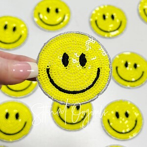 Sequin Face Yellow, Iron on Patch, DIY Patch, Trucker Hat Patch - Etsy
