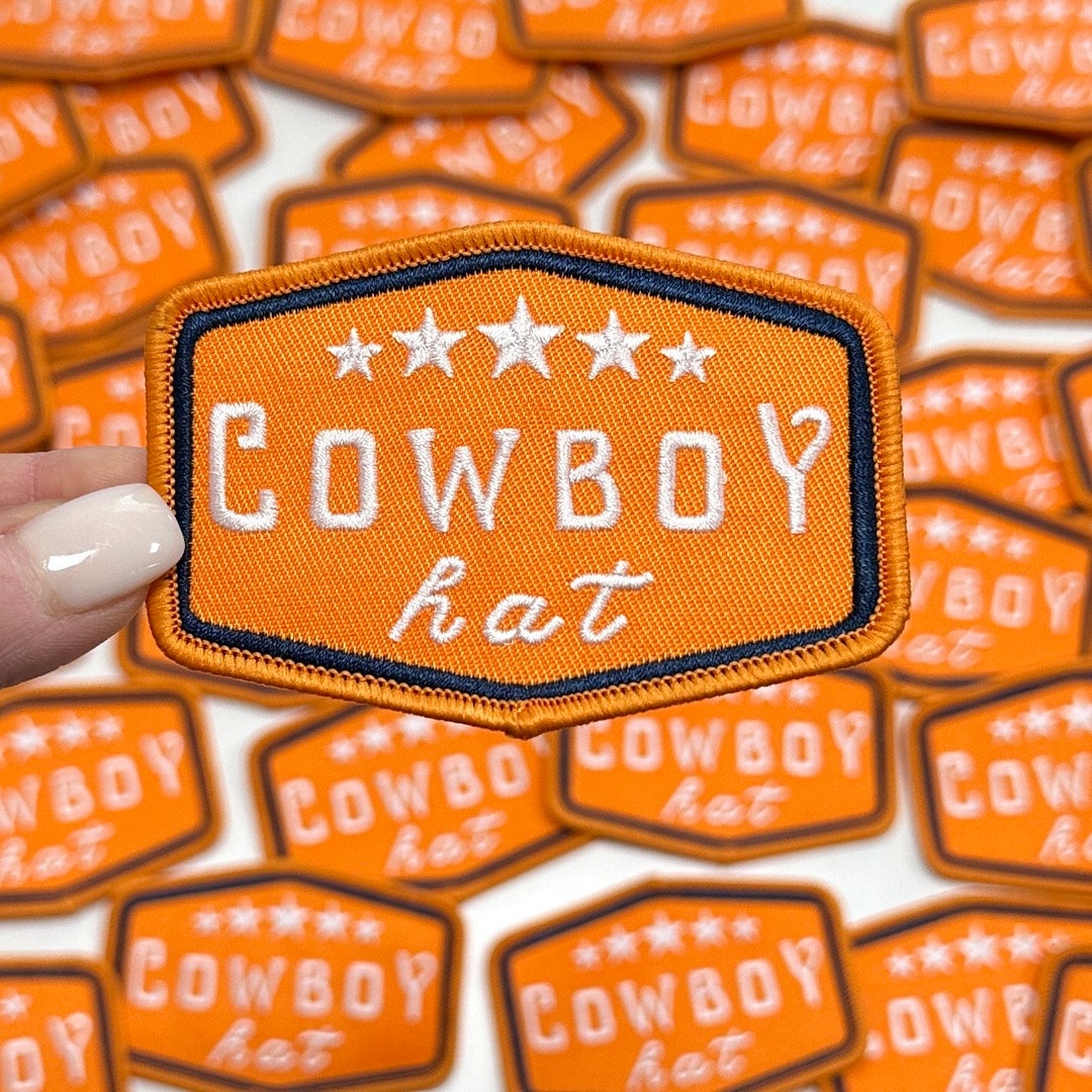 Cowboy Hat Orange Patch, Trucker Cap Patch, Iron On, DIY Patch, Cowgirl ...