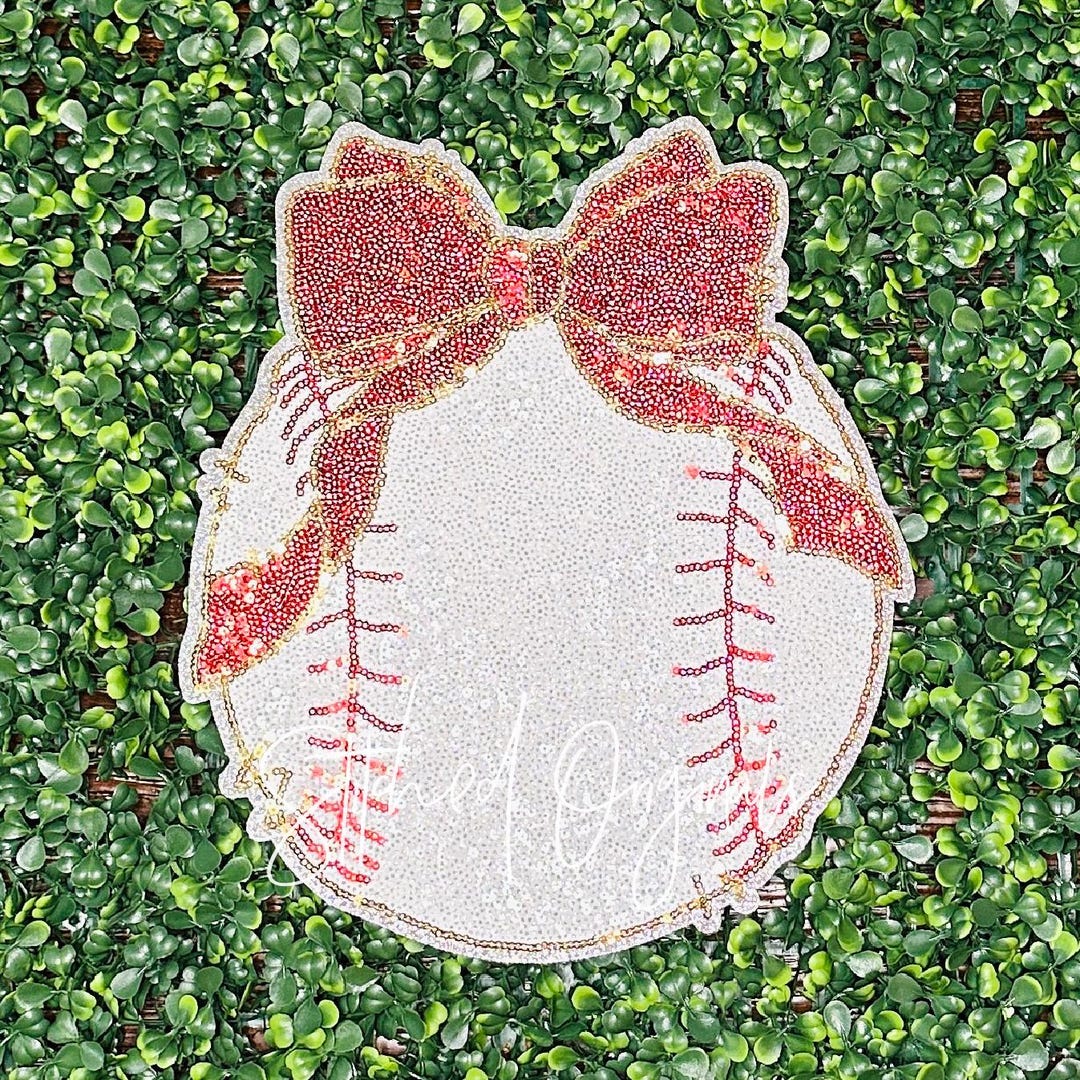 Sequin Baseball Patch With Red Bow, DIY Iron on Applique (9.5x11.75 ...