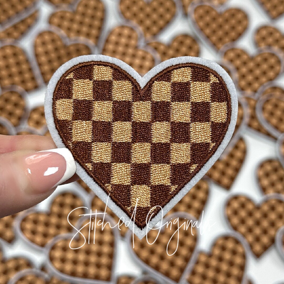 Brown and Taupe Checkered Heart Patch, Diy, Trucker Hat Patch, Iron On ...