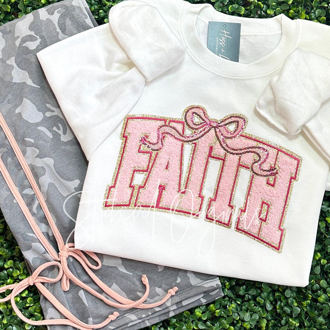 Faith With Bow Patch, Chenille Patch, Iron On, DIY Patch, Pink, Faith ...