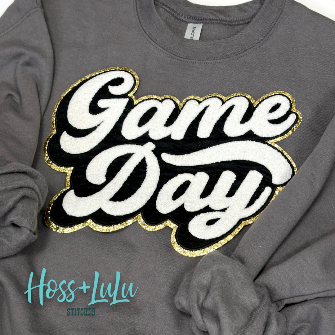 Game Day Black Chenille Patch, Iron on Patch, Game Day, Diy Patch, Gold ...