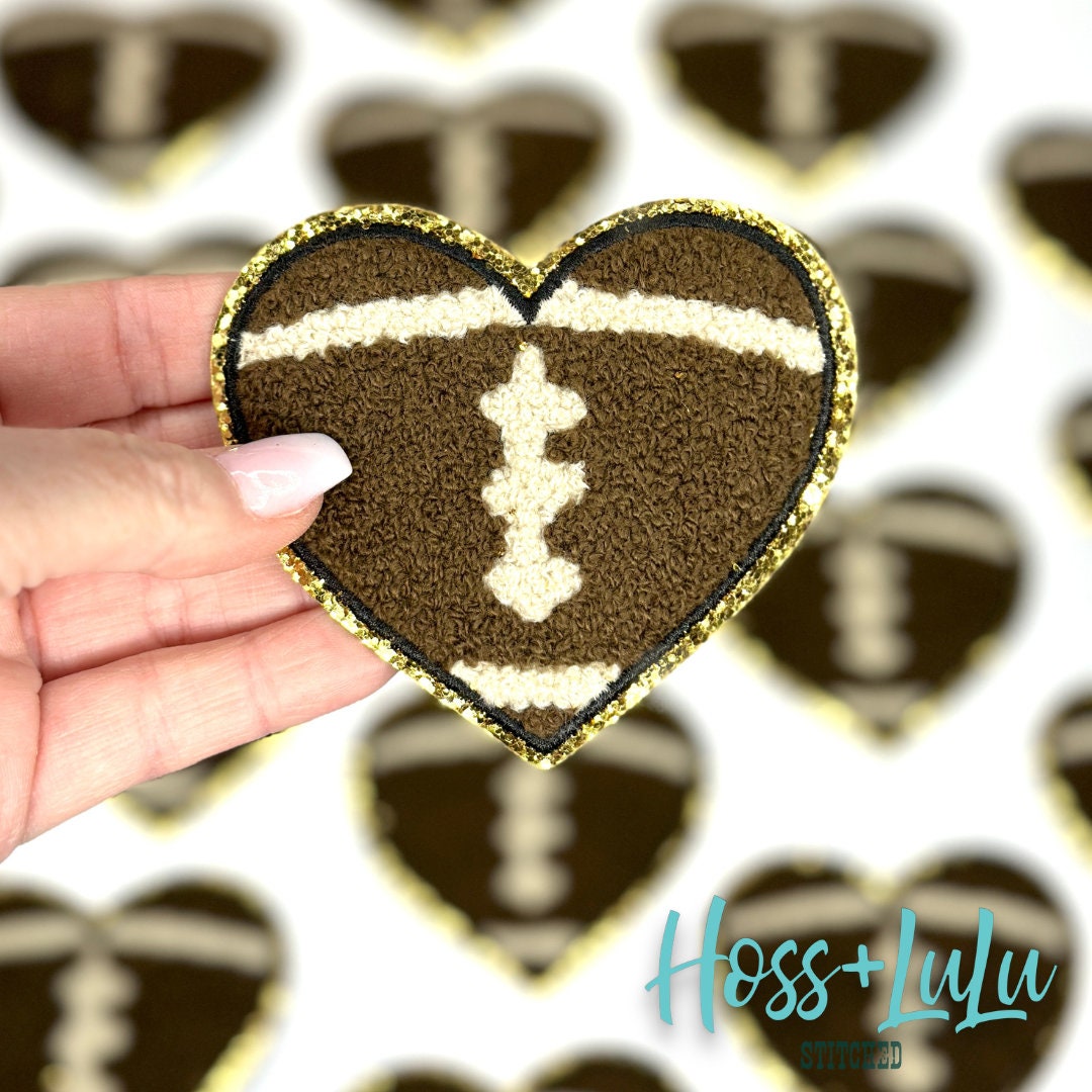 Football GOLD Glitter Heart Patch, DIY Patch, Football Iron on Patch, Chenille Patch - Etsy