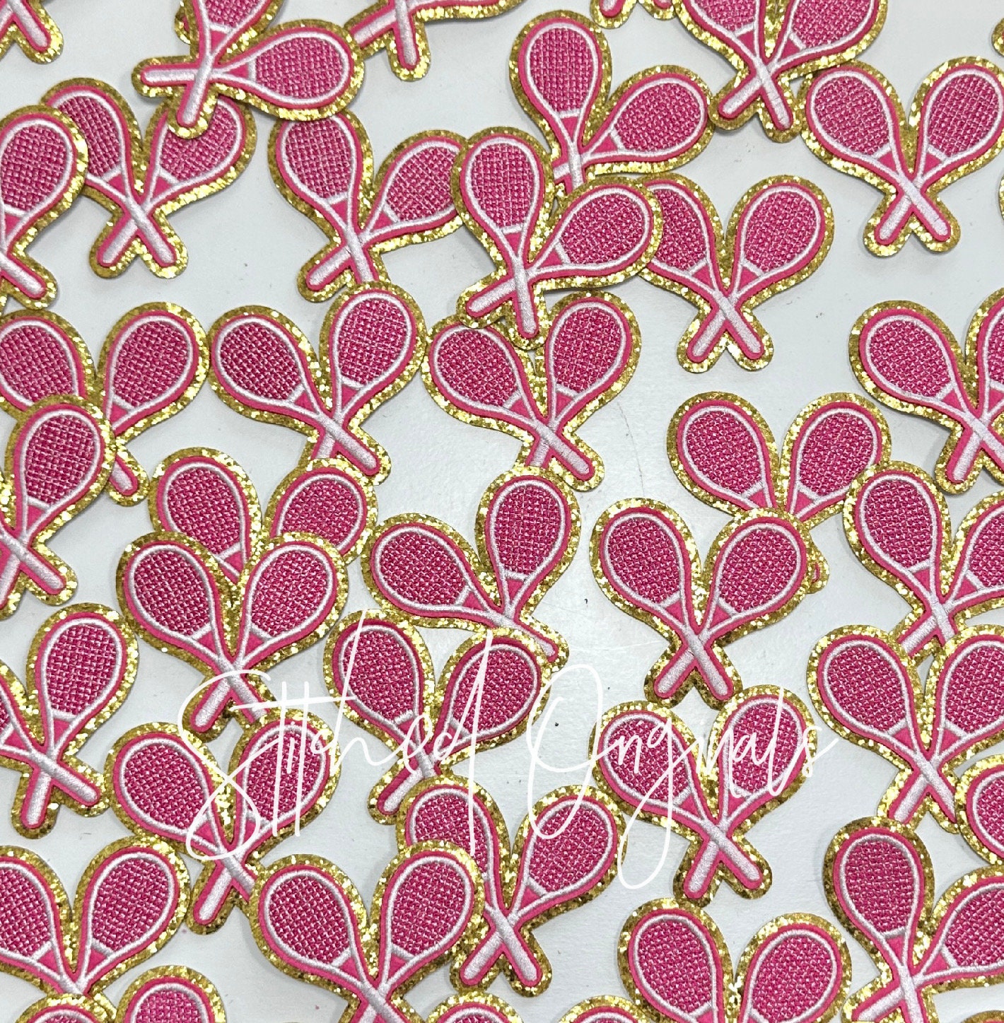 Pink Tennis Rackets Patch, Gold Glitter Iron on Applique - Etsy