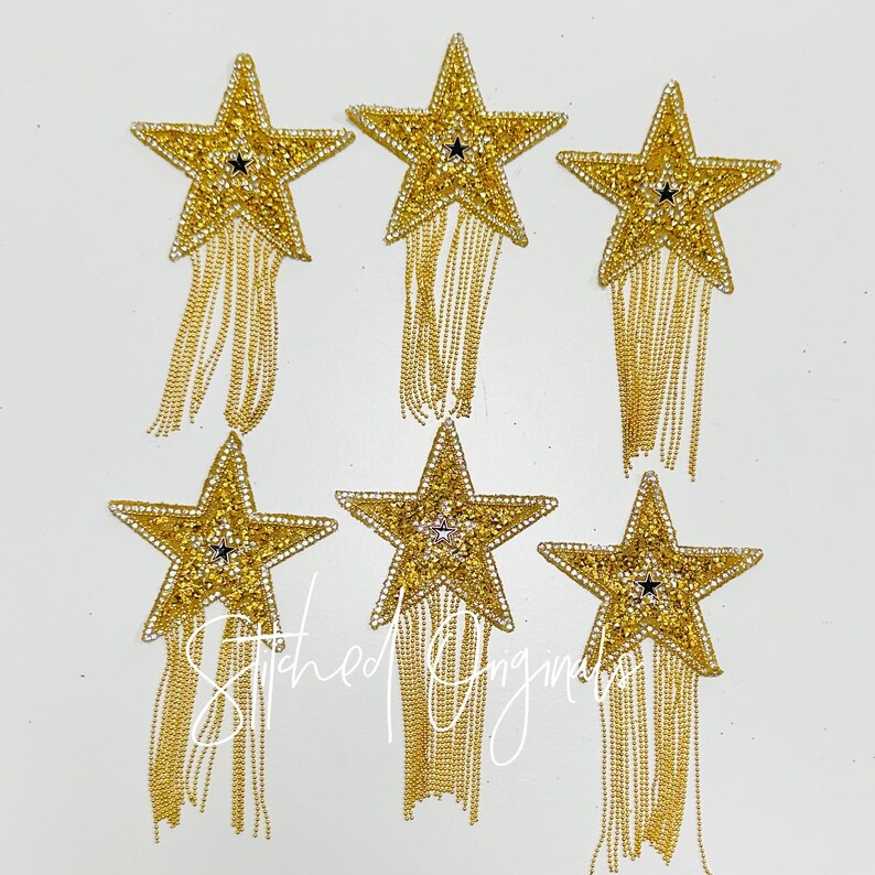Gold Hotfix Star Black CENTER Star Patch, Gold Beaded Star, With Black ...