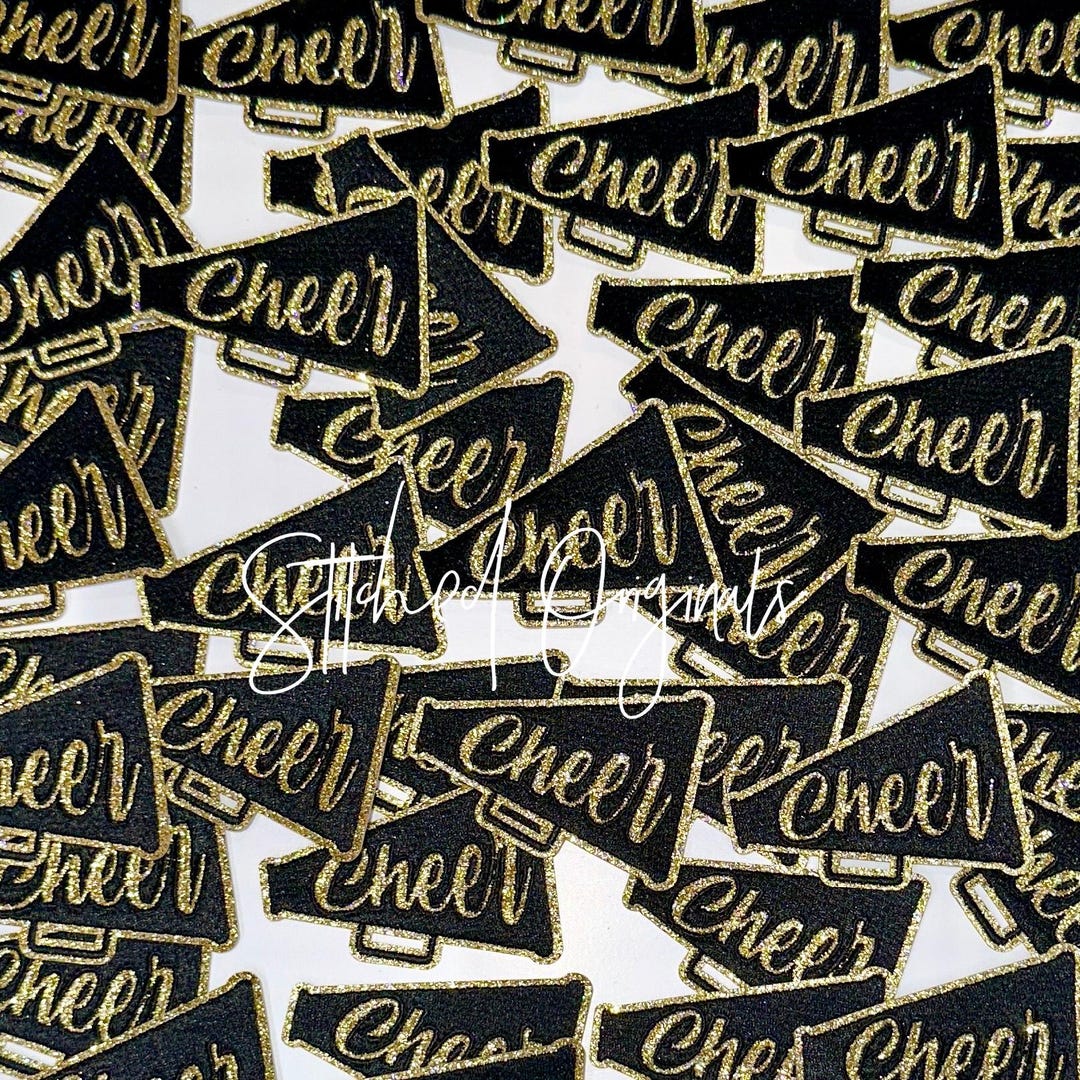 Cheer Black Megaphone Patch, Gold Glitter, Cheer Patch, DIY Patch, Iron on Patch, Trucker Hat ...