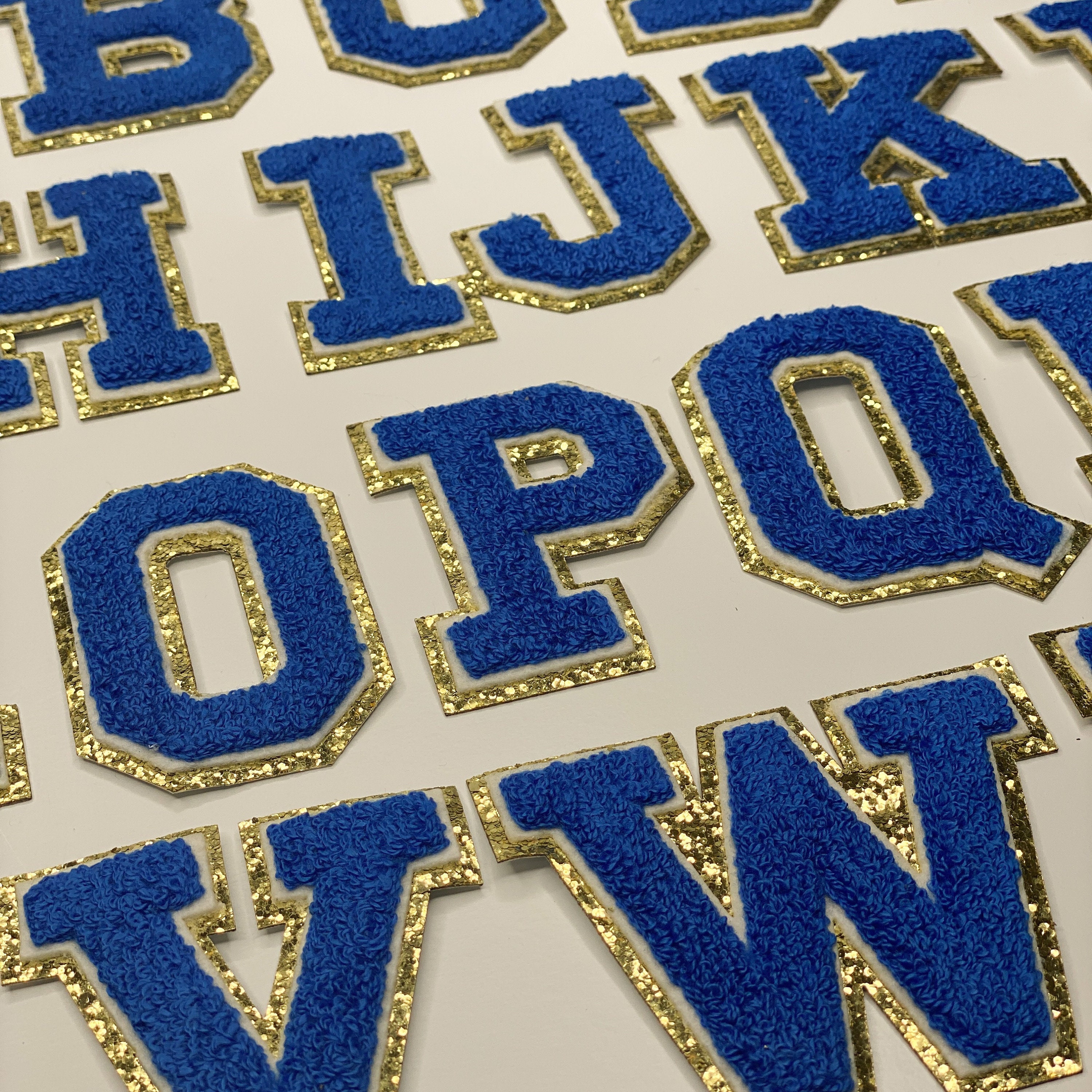 Royal Blue 3.12" Chenille Letters, Gold Glitter, Varsity Letter Iron on ...