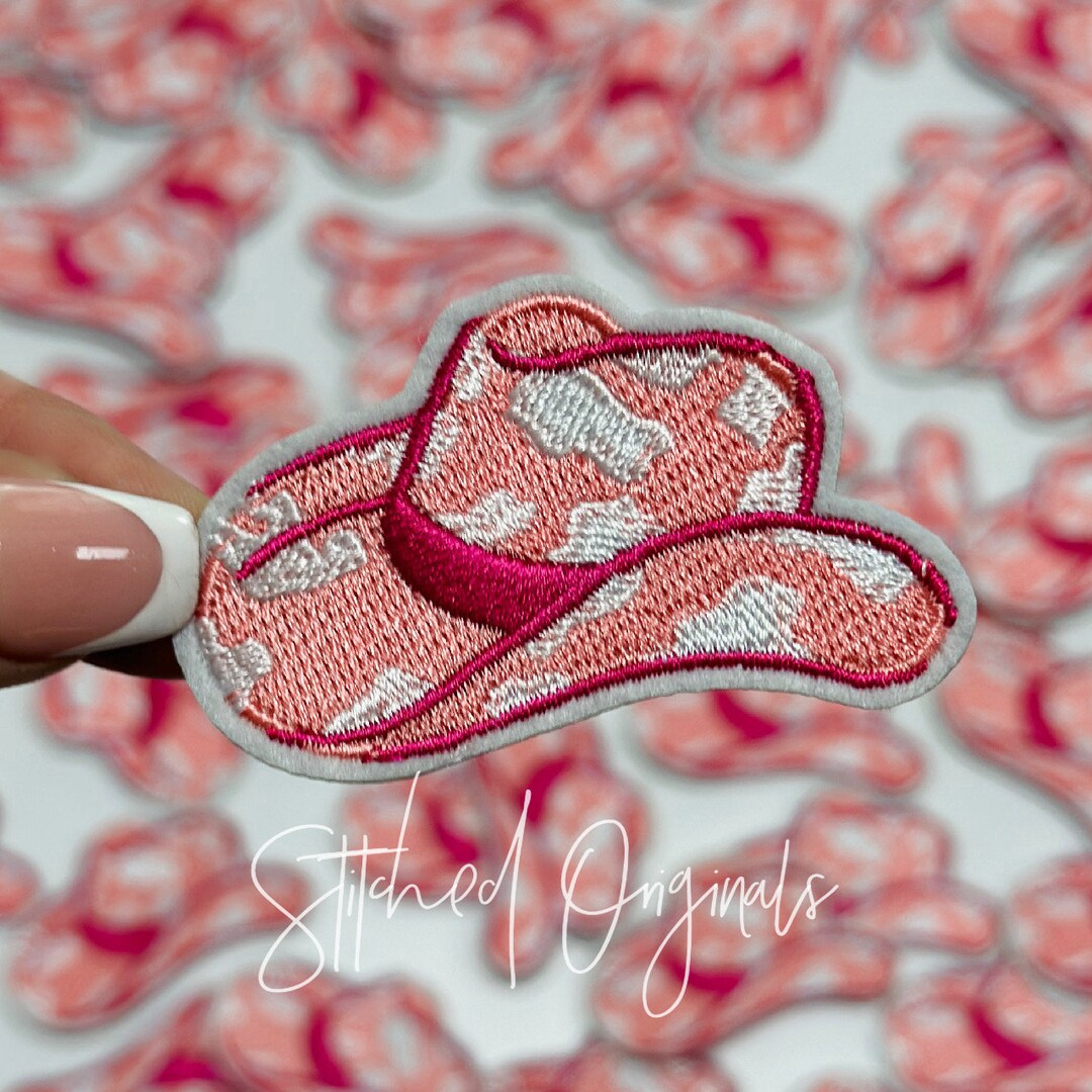 Pink Cow Print Cowboy Hat Patch, Trucker Hat Patch, Iron On, DIY Patch ...