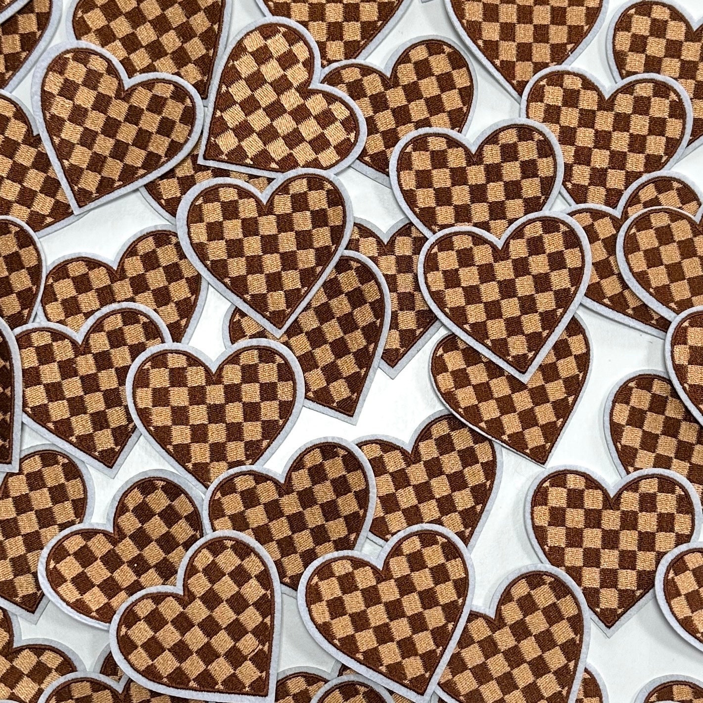 Brown and Taupe Checkered Heart Patch, Diy, Trucker Hat Patch, Iron On ...