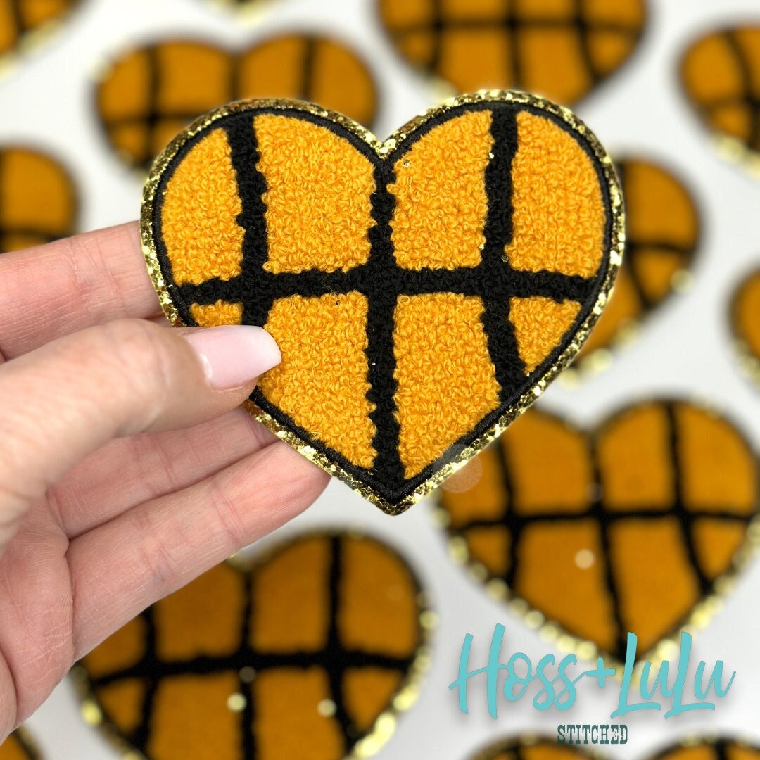 Basketball Heart Patch With Gold Glitter, Iron-on Applique - Etsy