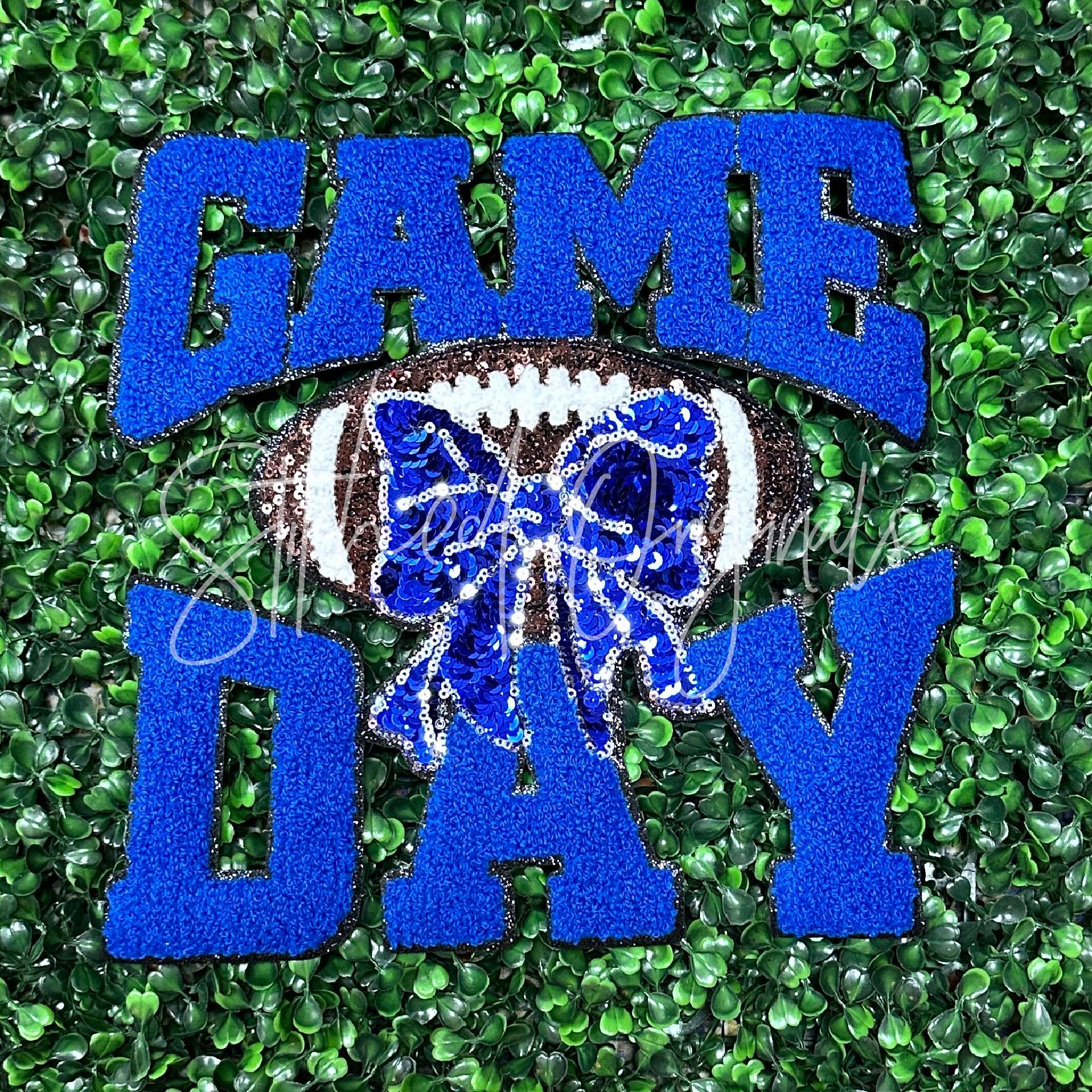 Royal Blue Game Day Patch, Sequin Ball and Bow, Iron on Patch, Chenille Sequin Patch, DIY Patch ...