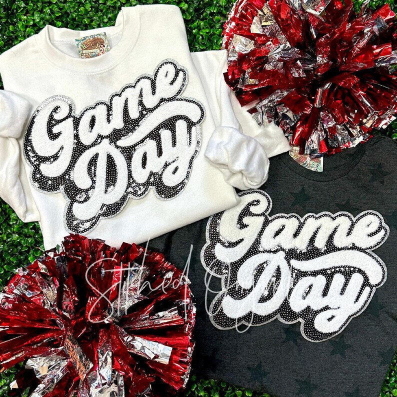 Game Day Black Sequin and Chenille Patch, Game Day, Diy Patch, Silver ...