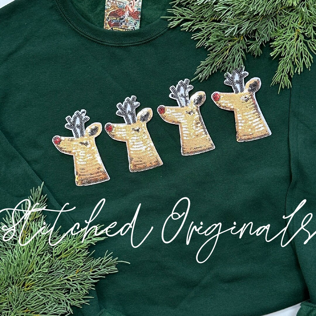 Sequin Reindeer SMALL Patch, Sequin Reindeer Iron on Patch, Diy Patch ...