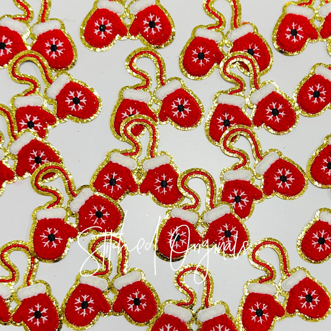 Red Mittens Chenille Patch, Gold Glitter Backing, Christmas DIY - Etsy