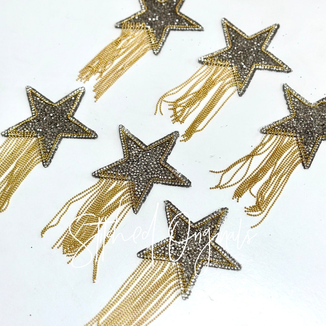 Gray Hotfix Star Patch, Gold Beaded Star, Iron on Patch, DIY Patch ...