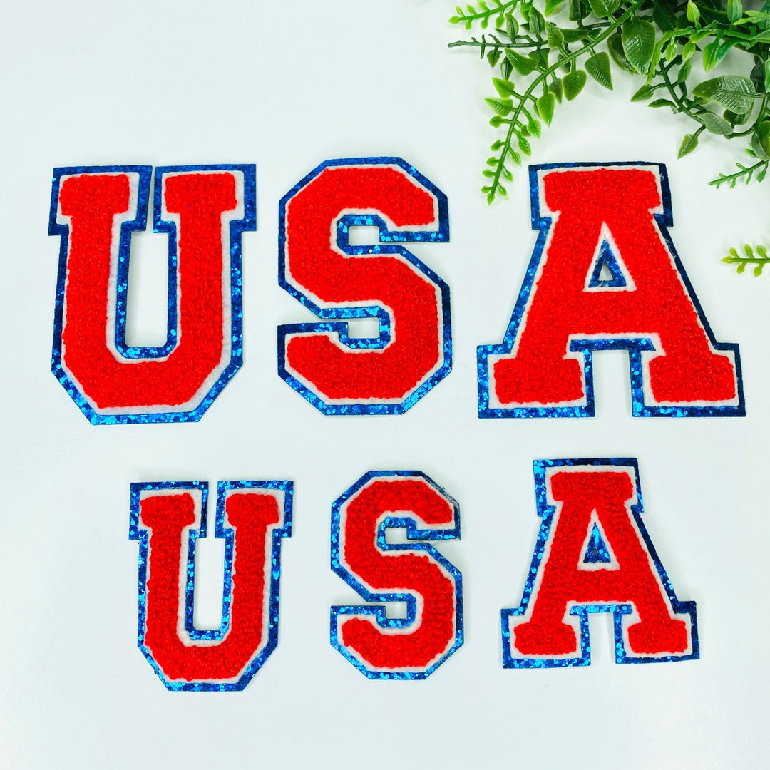 USA Chenille Letter Patch Set/3 3.12", USA Chenille Letter Patch Set/3 ...