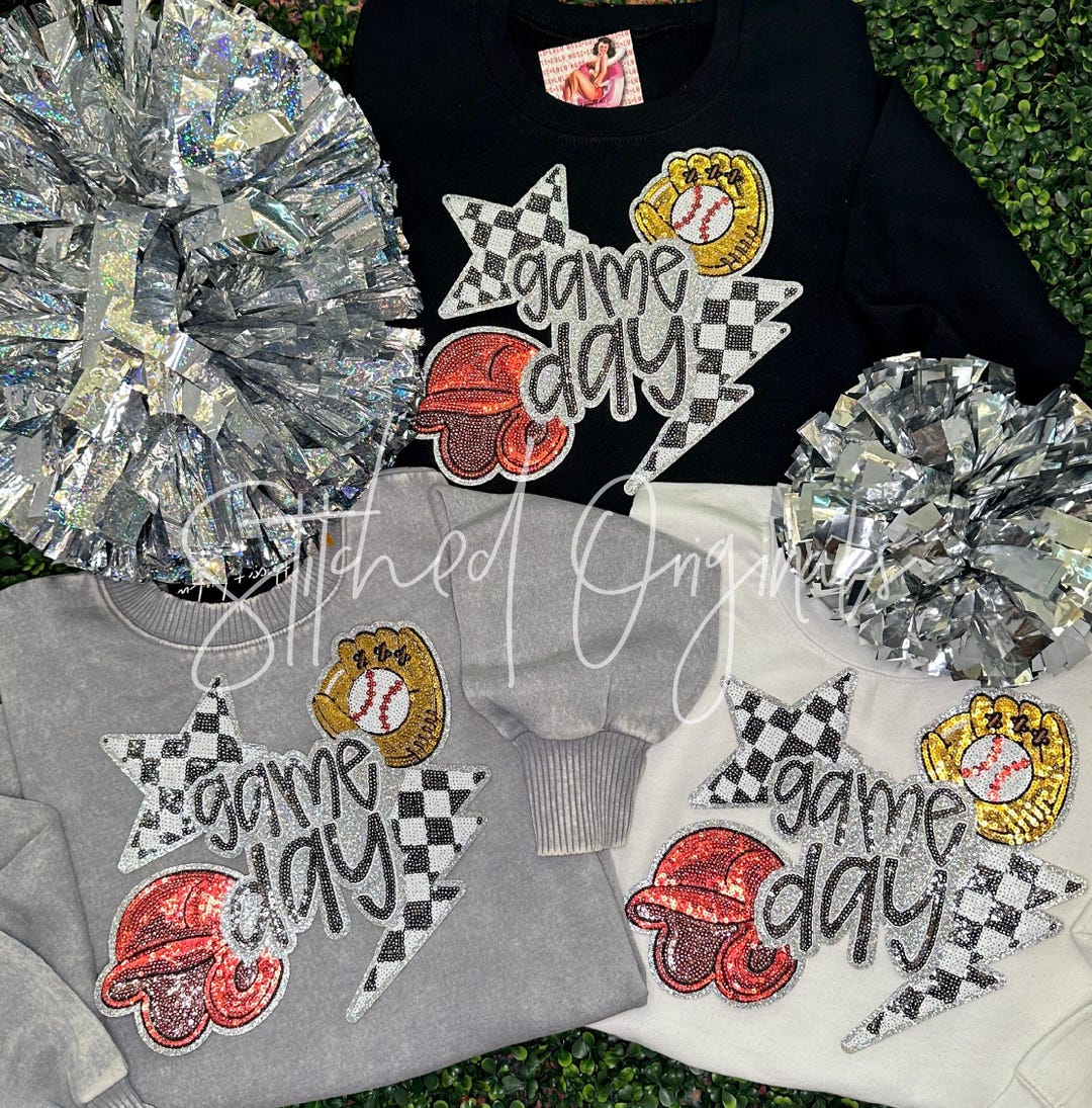 Game Day Baseball Sequin Lightening Bolt Patch, Iron on Patch, Game Day ...