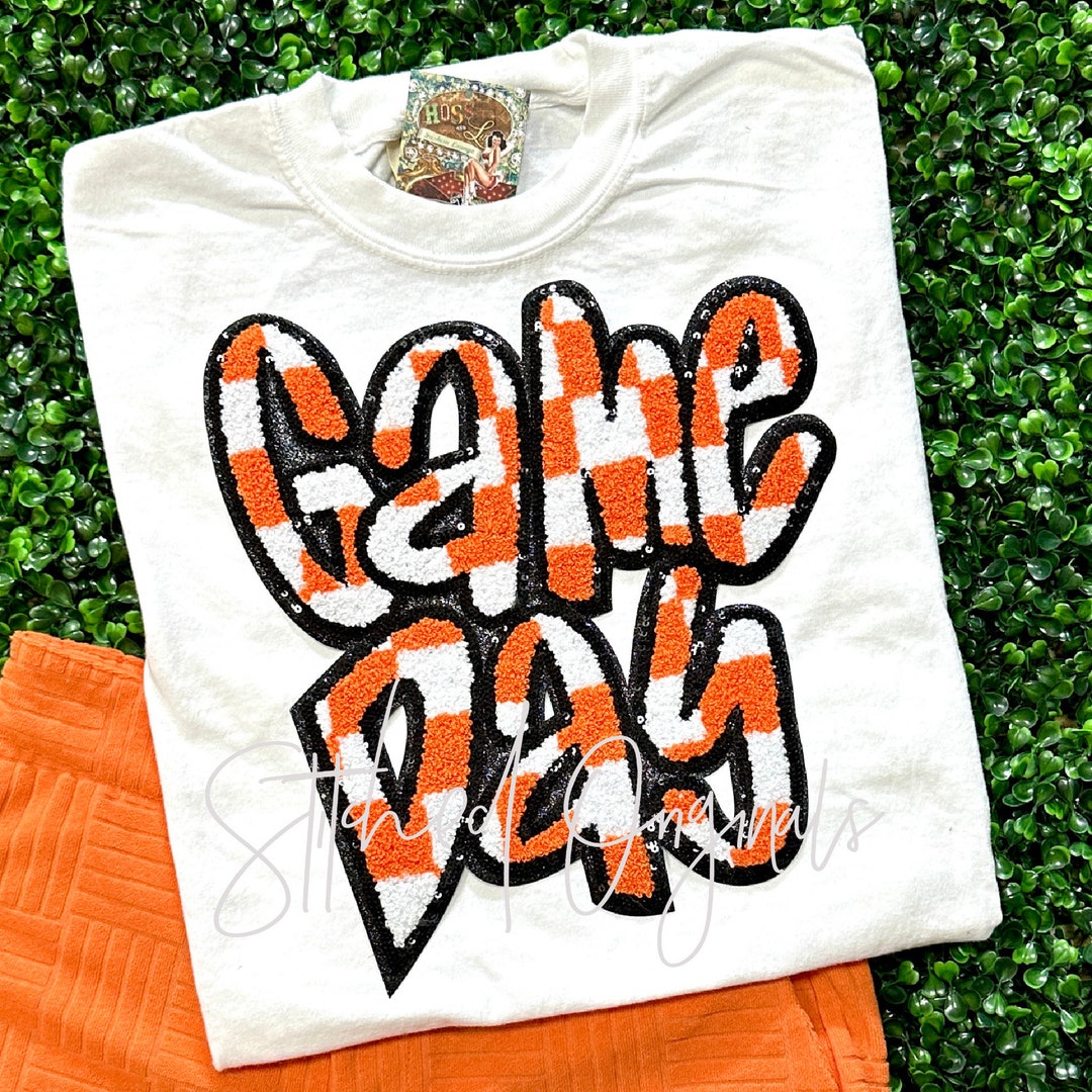 Orange Checkered Game Day Patch, Iron on Patch, Chenille Sequin Patch ...