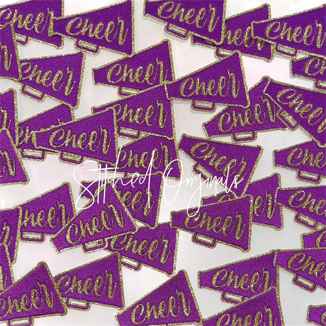 Cheer Purple Megaphone Patch, Gold Glitter, Cheer Patch, DIY Patch, Iron on Patch, Trucker Hat ...