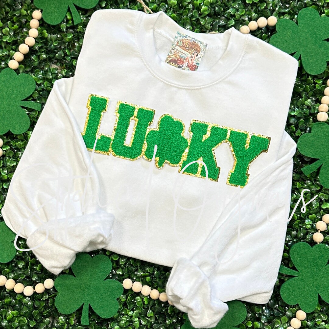 Lucky Custom GREEN Iron on Patch, Gold Glitter Backing, DIY Patch, St ...