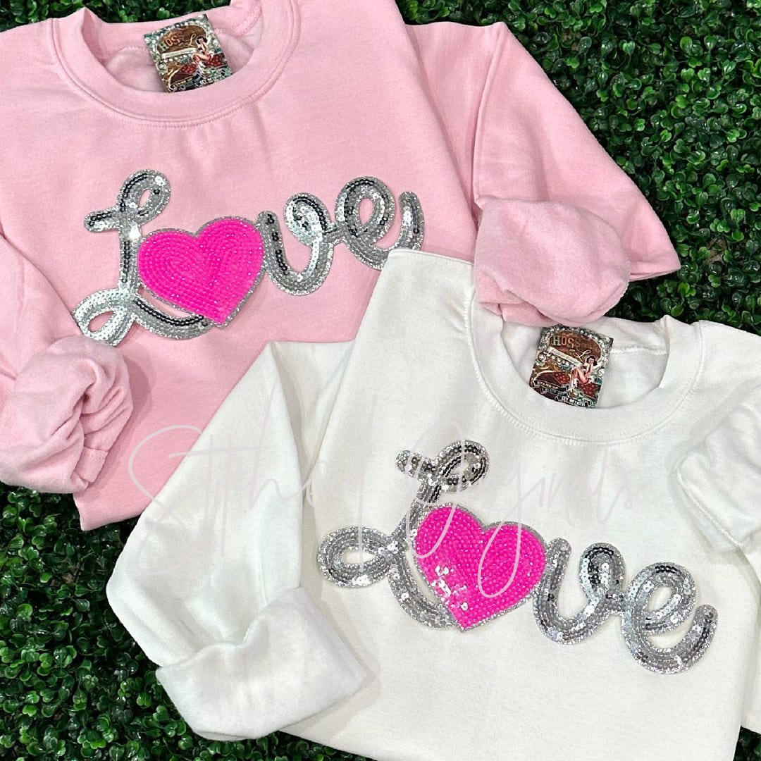 Love With Heart Sequin Iron on Patch, Custom Sequin Patch With Silver Glitter, DIY Patch - Etsy