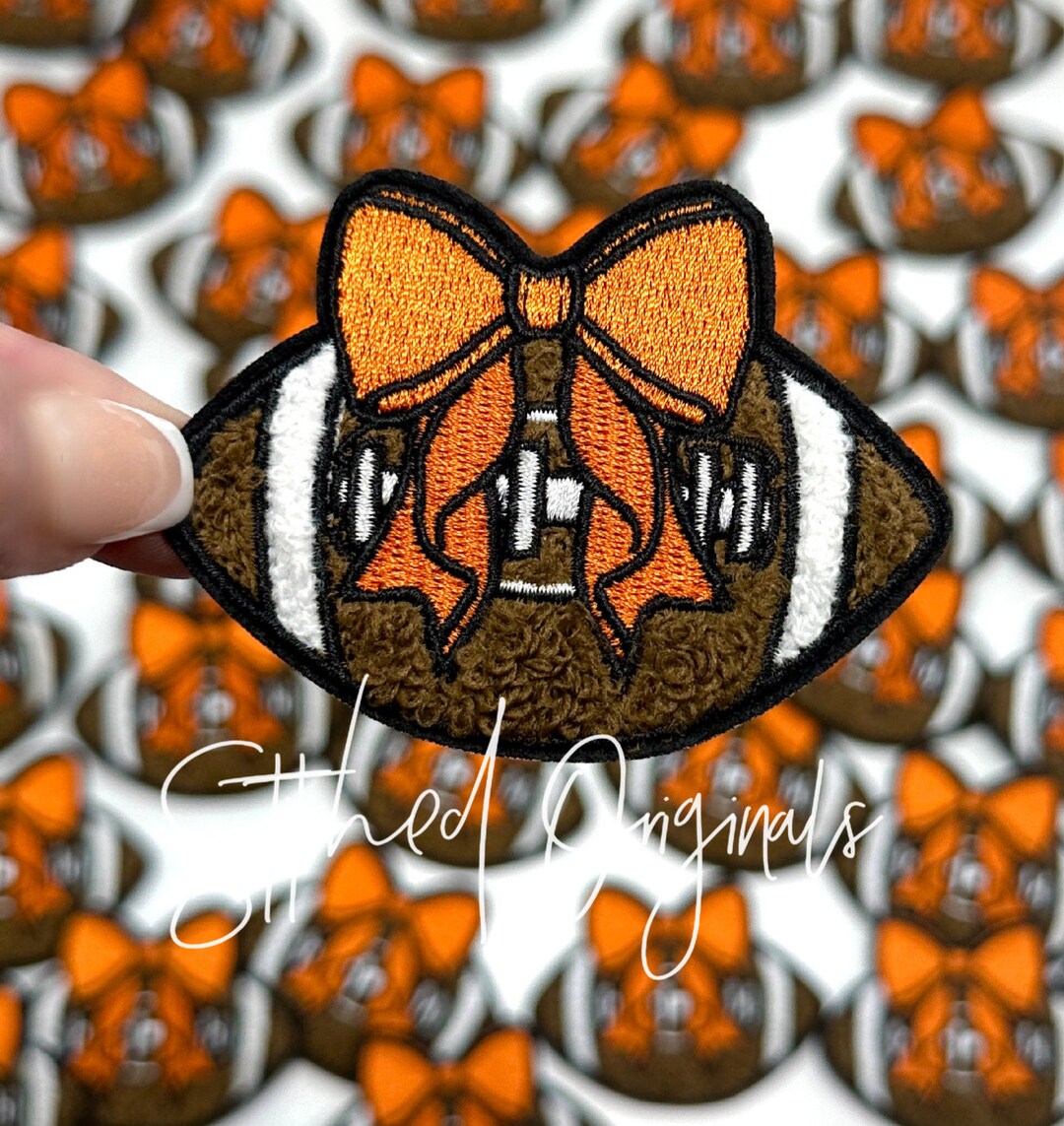 Orange Bow Football Chenille Patch, Custom 3” Football Patch, Game Day ...