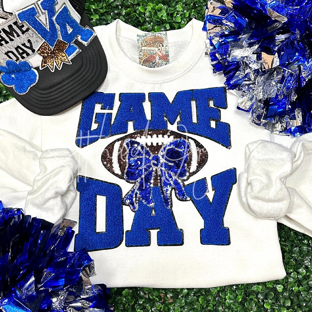 Royal Blue Game Day Patch, Sequin Ball and Bow, Iron on Patch, Chenille ...
