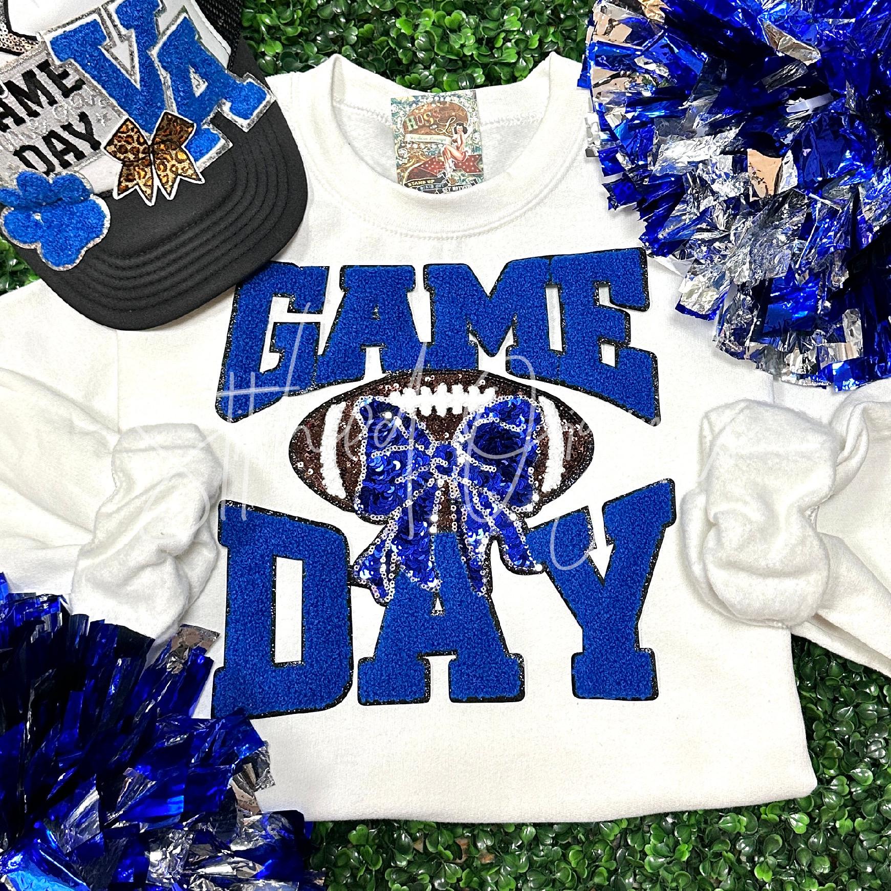 Royal Blue Game Day Patch, Sequin Ball and Bow, Iron on Patch, Chenille Sequin Patch, DIY Patch ...