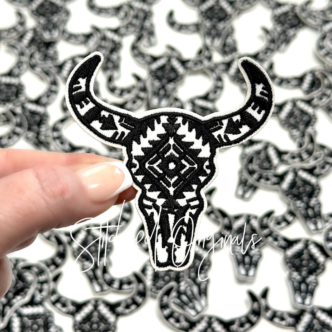 Skull Aztec Patch, Trucker Hat Patch, Iron On, DIY Patch, White and ...