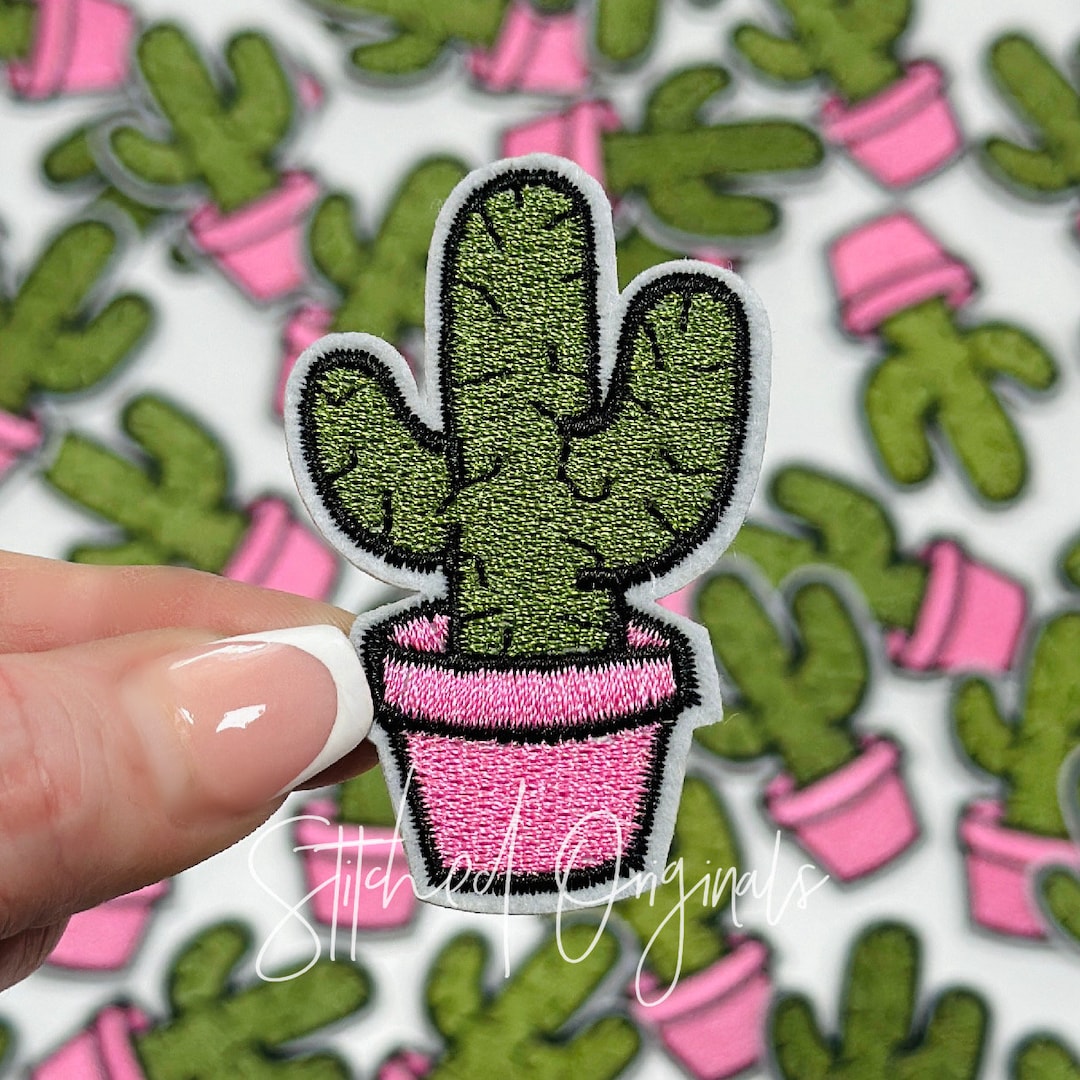 Cactus in Pink Pot Patch, Trucker Cap Patch, Iron On, DIY Patch, Cactus ...