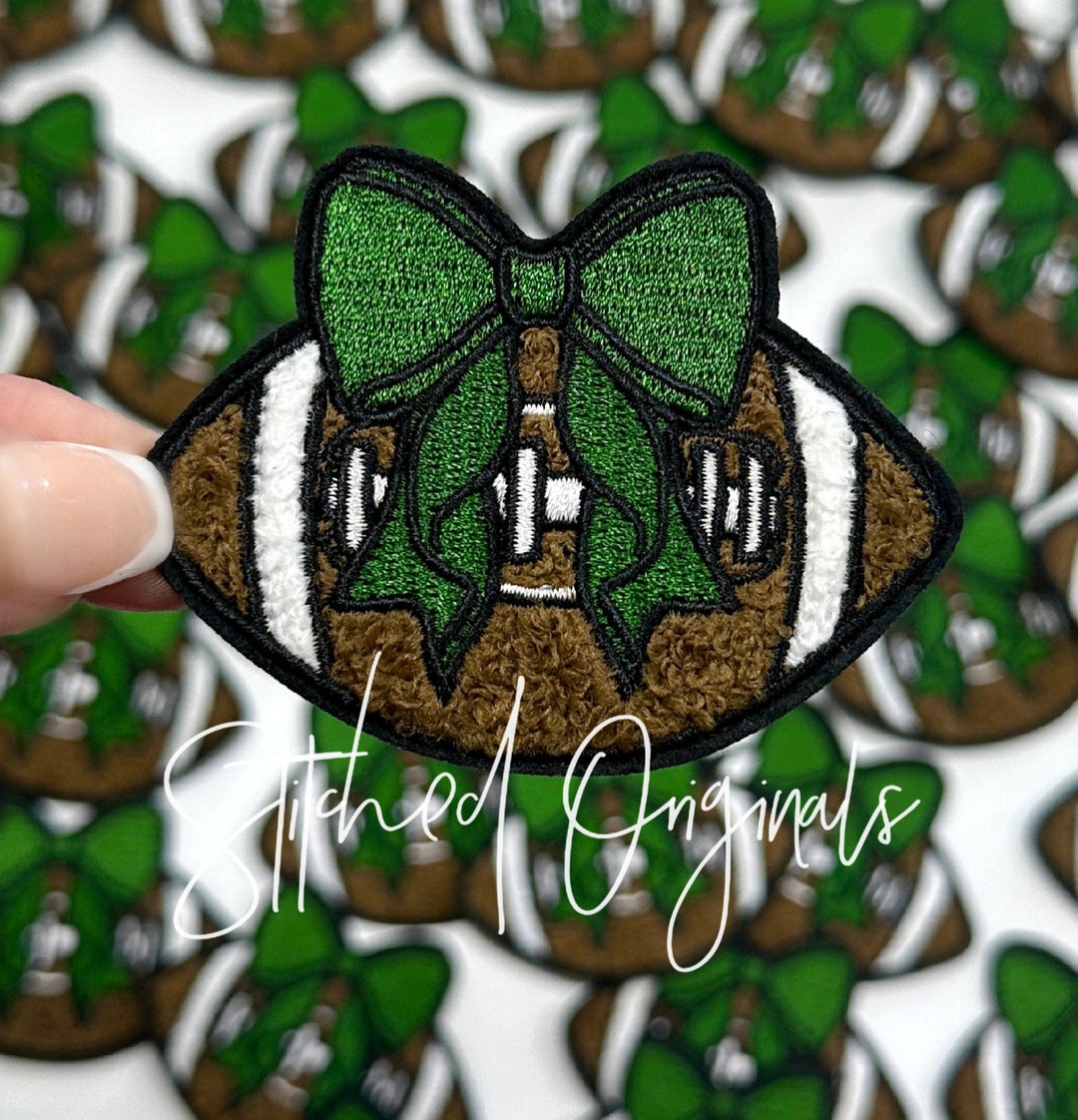 Green Bow Football Chenille Patch, Custom 3” Football Patch, Game Day ...