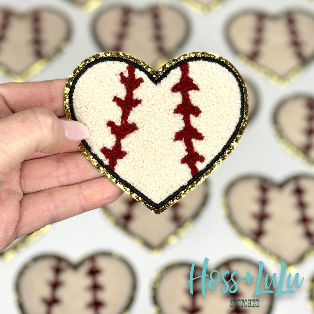 Baseball GOLD Glitter Heart Patch, DIY Patch, Baseball Iron on Patch ...